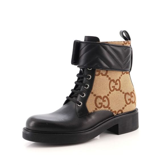 Gucci | Shoes | Gucci Womens Gg Marmont Lace Up Ankle Boots Jumbo Gg ...